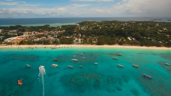 Aerial View Beautiful Beach on Tropical Island. Boracay Island ...