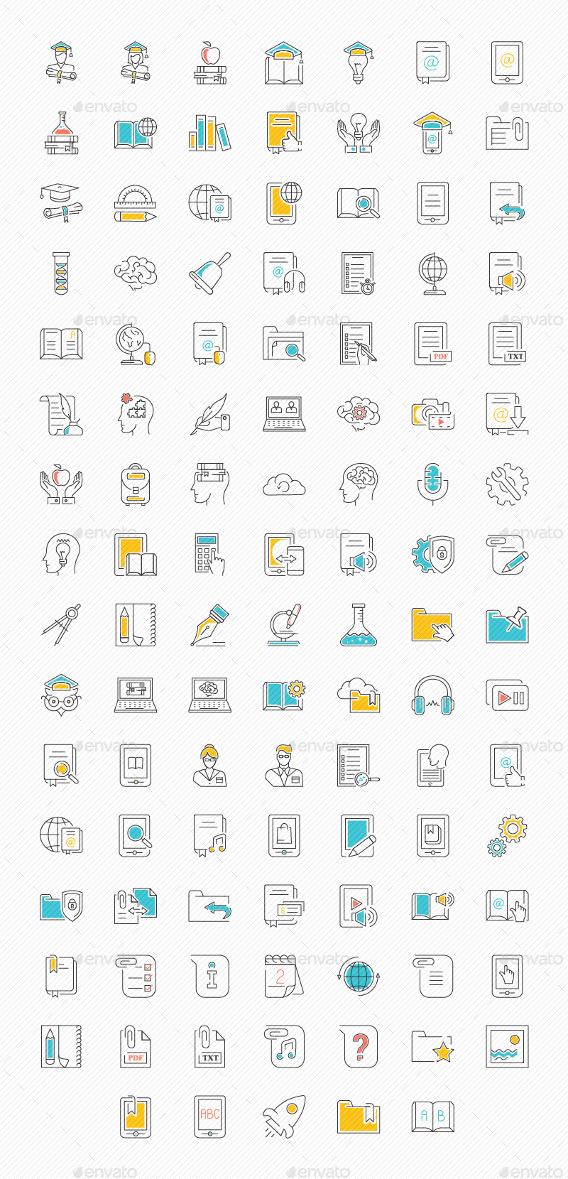 220 Education Line Icons, Icons | GraphicRiver