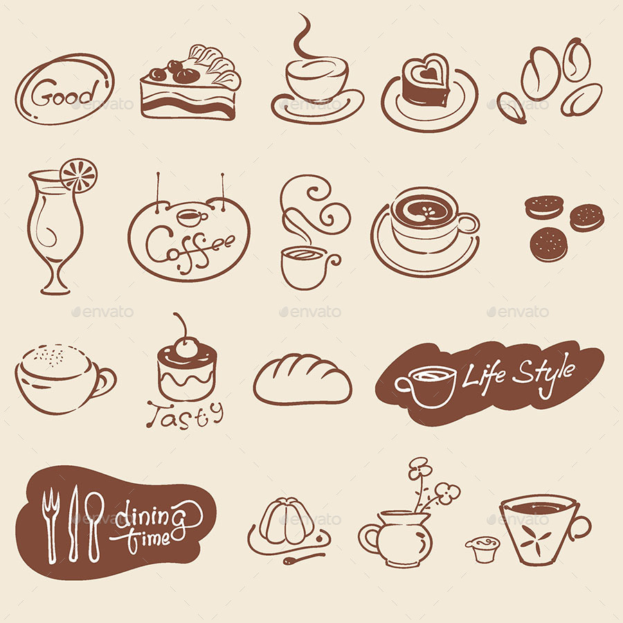 75 Coffee Shop Restaurant Hand Drawn Icon Sketches, Vectors | GraphicRiver