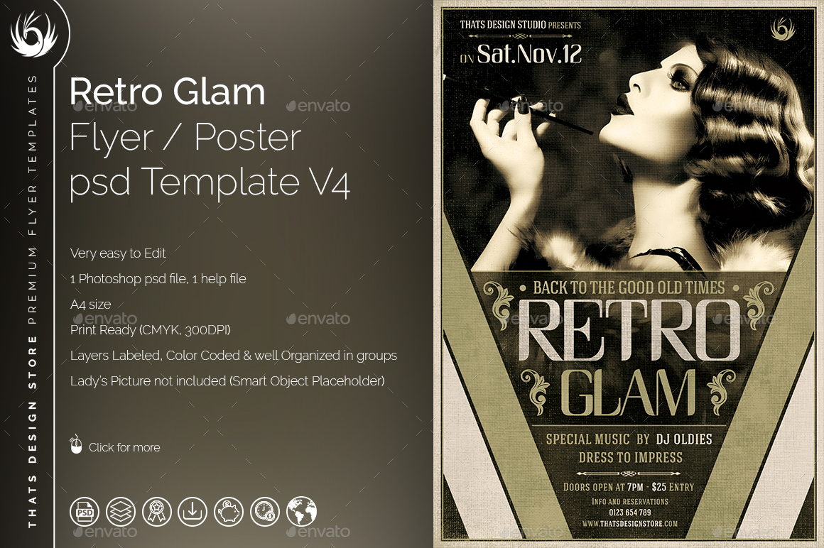 Retro Glam Flyer Template V4 by lou606 | GraphicRiver
