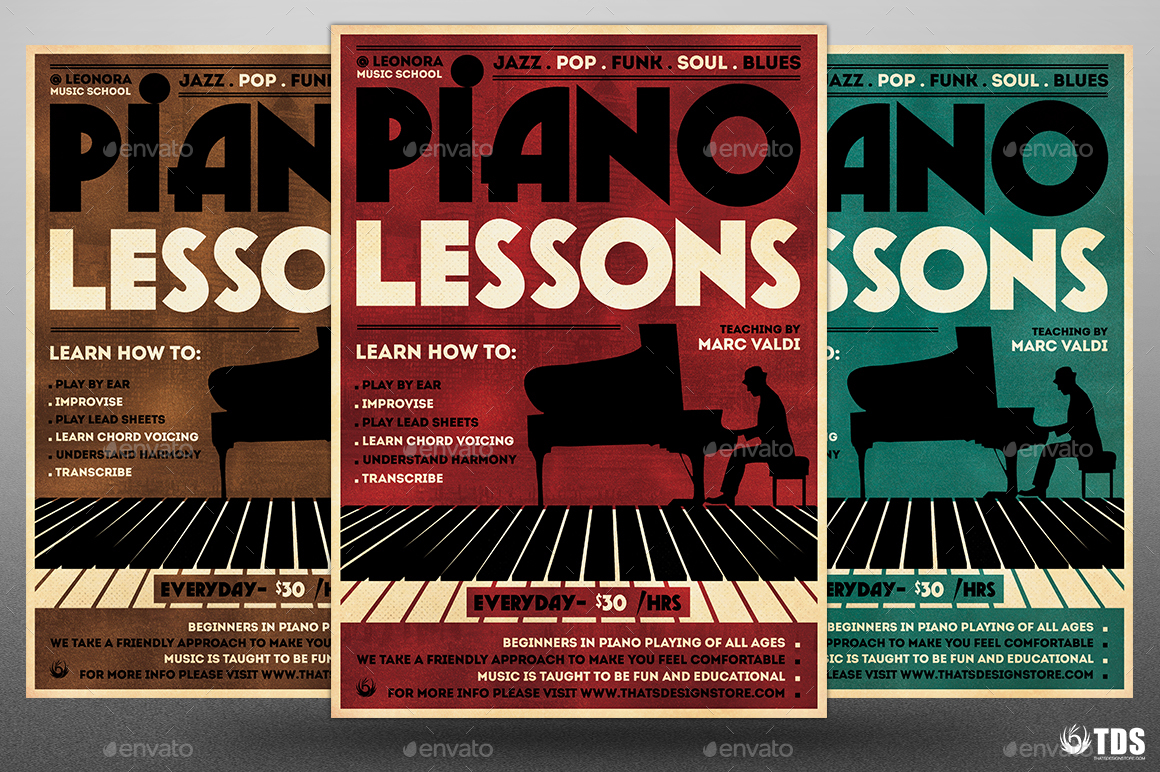 Piano Lessons Flyer Template by lou606 | GraphicRiver