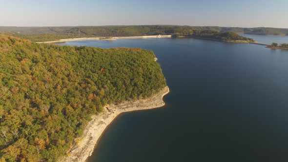 Aerial of Lake Shoreline in Fall, Stock Footage | VideoHive
