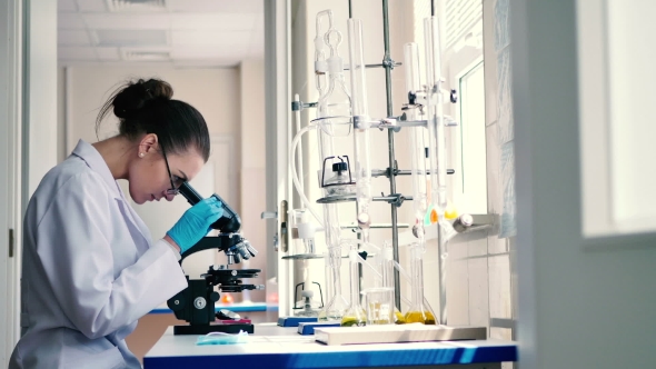Scientist Sitting at Her Desk in a Laboratory, Stock Footage | VideoHive