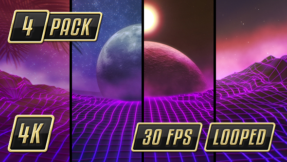 Retro Synth Wave Backgrounds Pack VJ Loops 4K, Motion Graphics | VideoHive