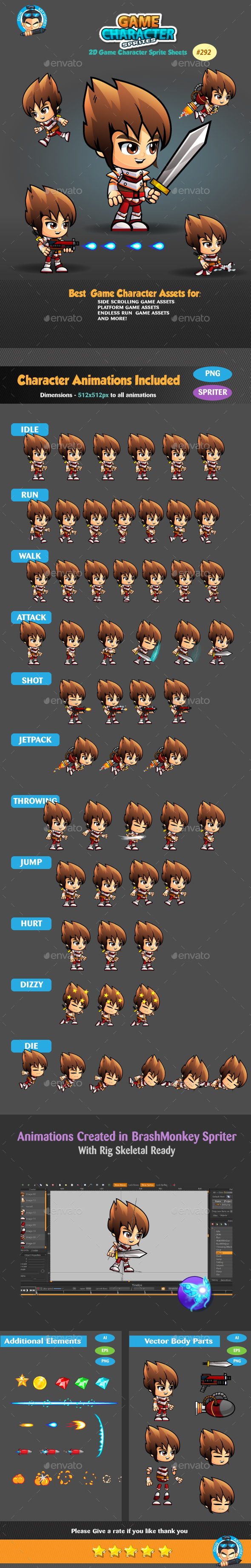 SwordsMan 2D Game Character Sprites 292 by pasilan | GraphicRiver