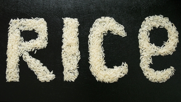 Stop Motion Video From White Rice Grains. Written "Rice" Inscription on ...
