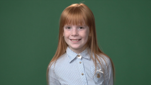 Happy Little Ginger Girl with Freckles Smiling, Stock Footage | VideoHive