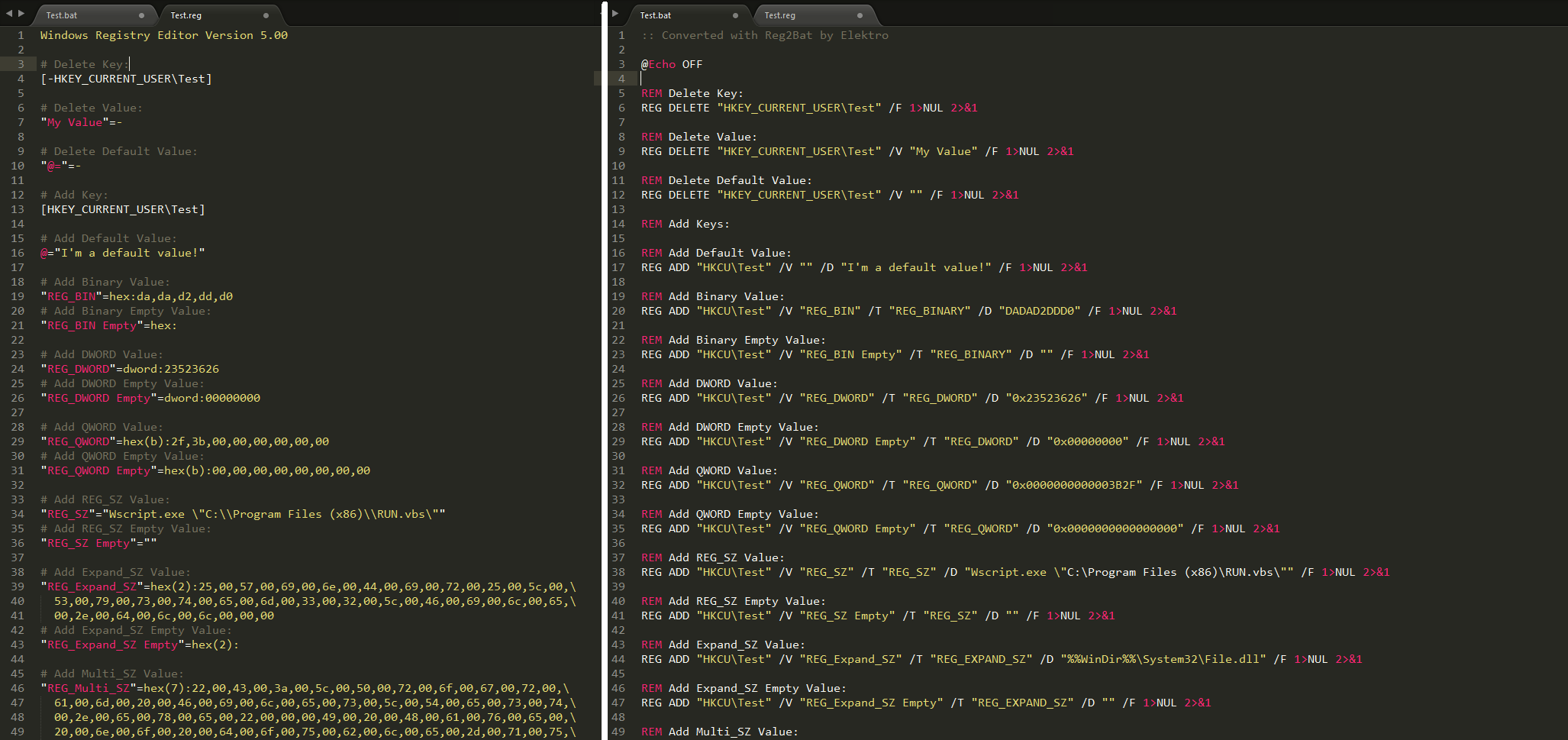 Reg2Bat - Convert registry files (.reg) to Batch (.bat) by ElektroStudios