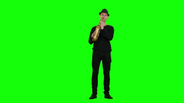 Green Screen. Jazz Melodies Performed By Musician on the Saxophone ...
