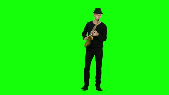 Green Screen. Blues Melodies Performed By Musician on the Saxophone ...