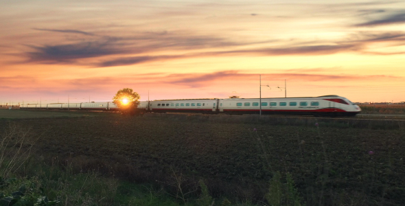 Passing Train Against Sunset, Stock Footage | VideoHive