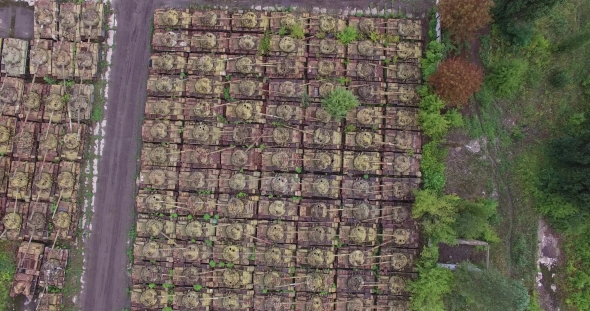Aerial Top View Above Destroyed Military Tanks, Drone View Many ...