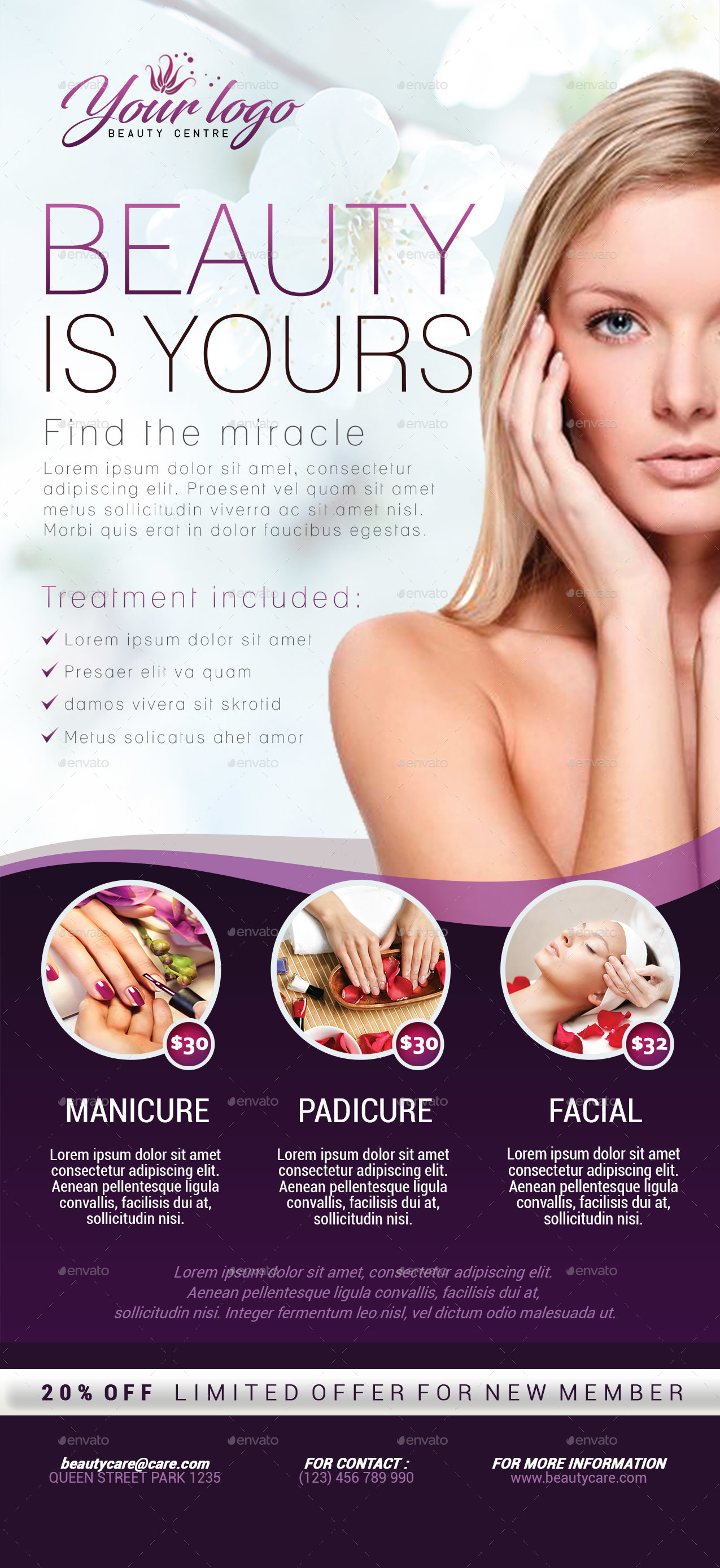 Beauty Care Rack Card Template., Print Templates | GraphicRiver