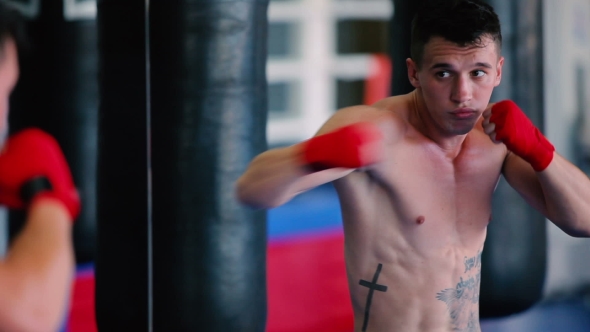 Boxer Looks at His Blows in the Mirror, Stock Footage | VideoHive