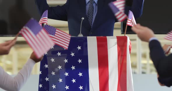 Victorious male speaker and audience at political convention, Stock Footage