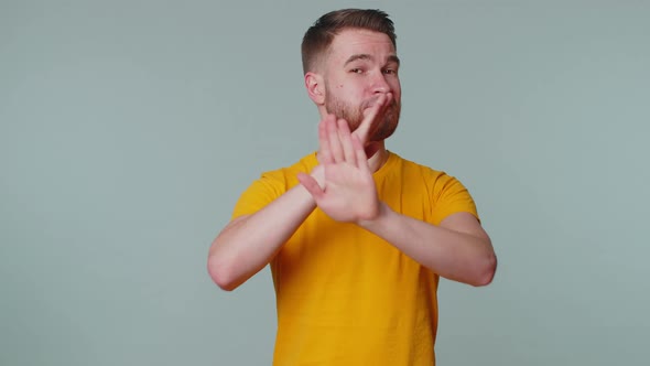Man Say No Hold Palm Folded Crossed Hands in Stop Gesture Warning of ...