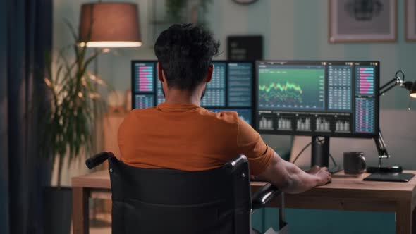 Anonymous Trader on Wheelchair Using Computer, Stock Footage | VideoHive