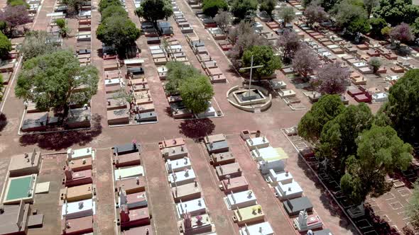 Large cemetery with grid layout - top down view. Alleys between blocks ...
