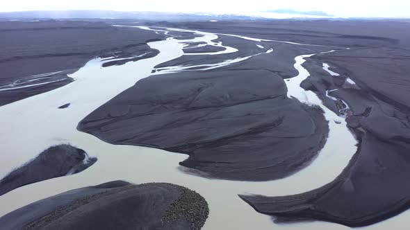 Flying Over a Large Icelandic Glacial River System, Delta in ...