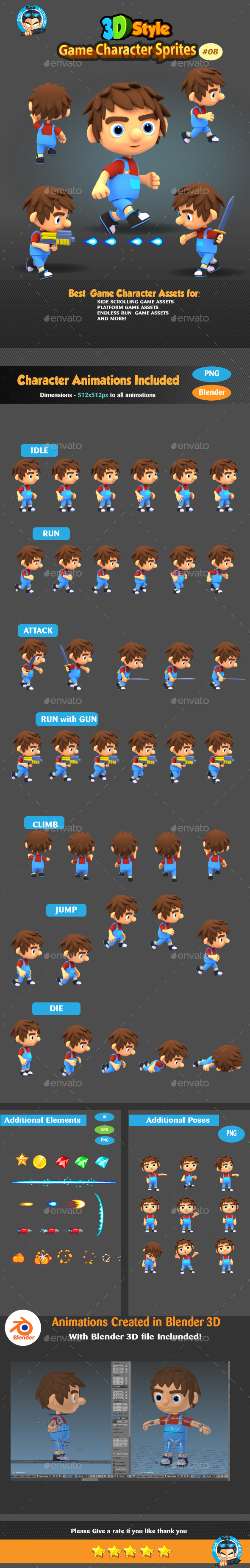 3D Rendered Game Character Sprites 08 by pasilan | GraphicRiver