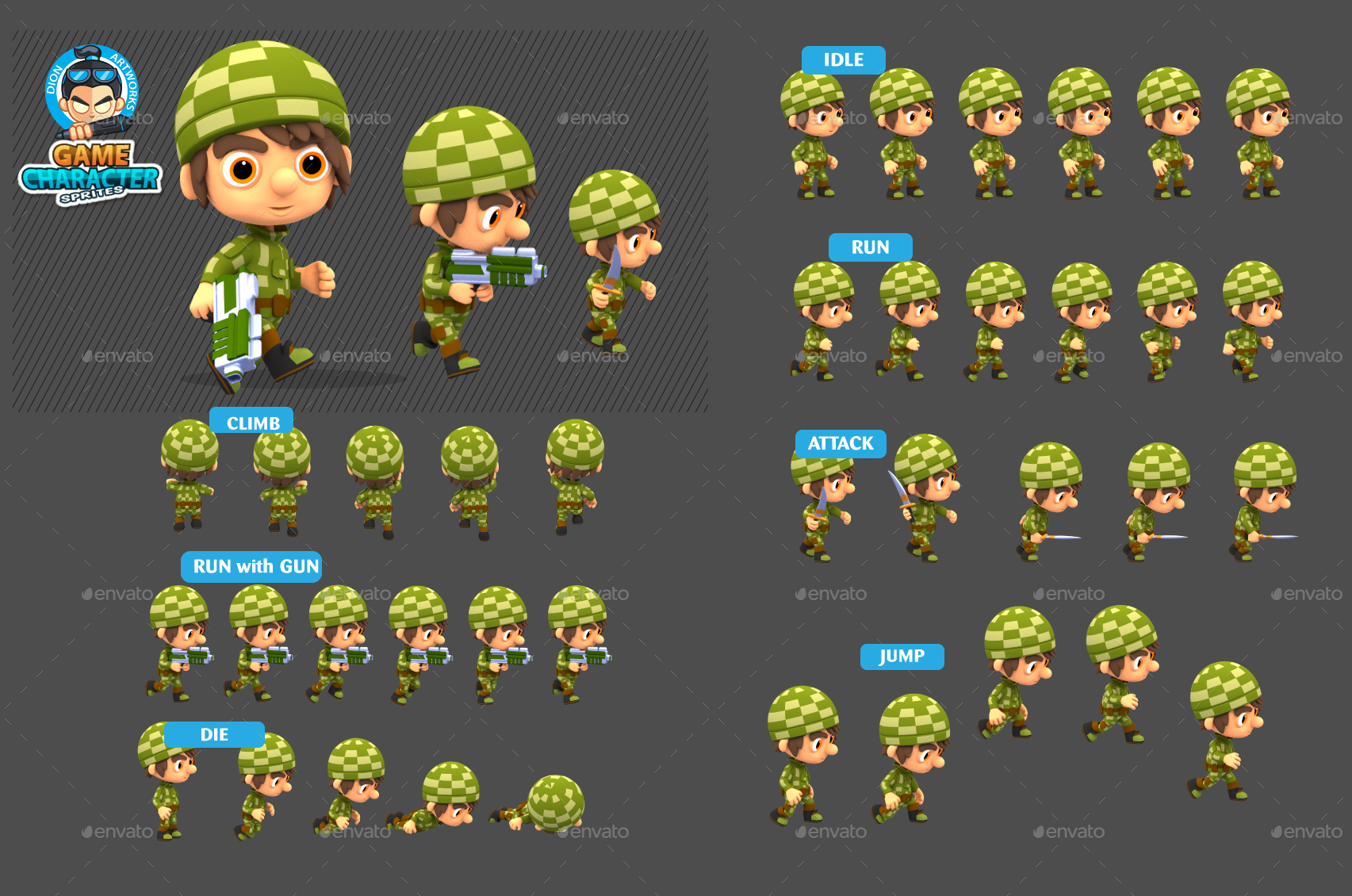 3D Rendered Game Character Sprites 12 by pasilan | GraphicRiver