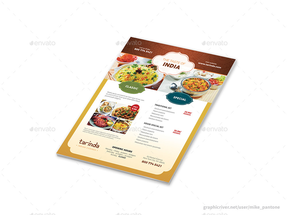 Indian Restaurant Menu Flyers – 4 Options, Print Templates | GraphicRiver