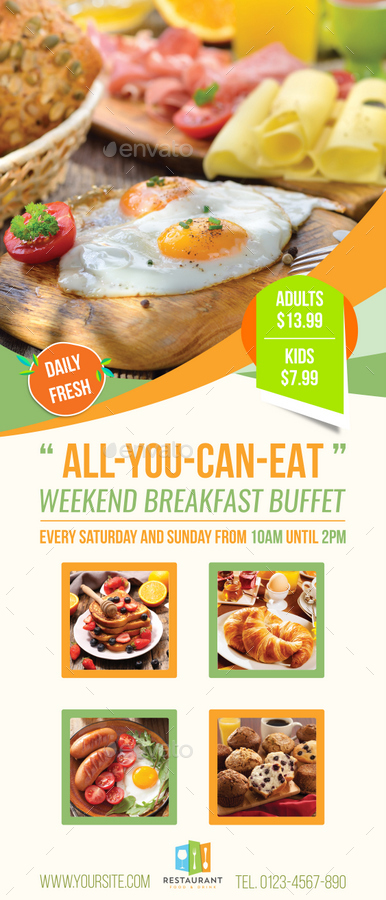Breakfast Restaurant Rollup Signage Template Vol2, Print Templates