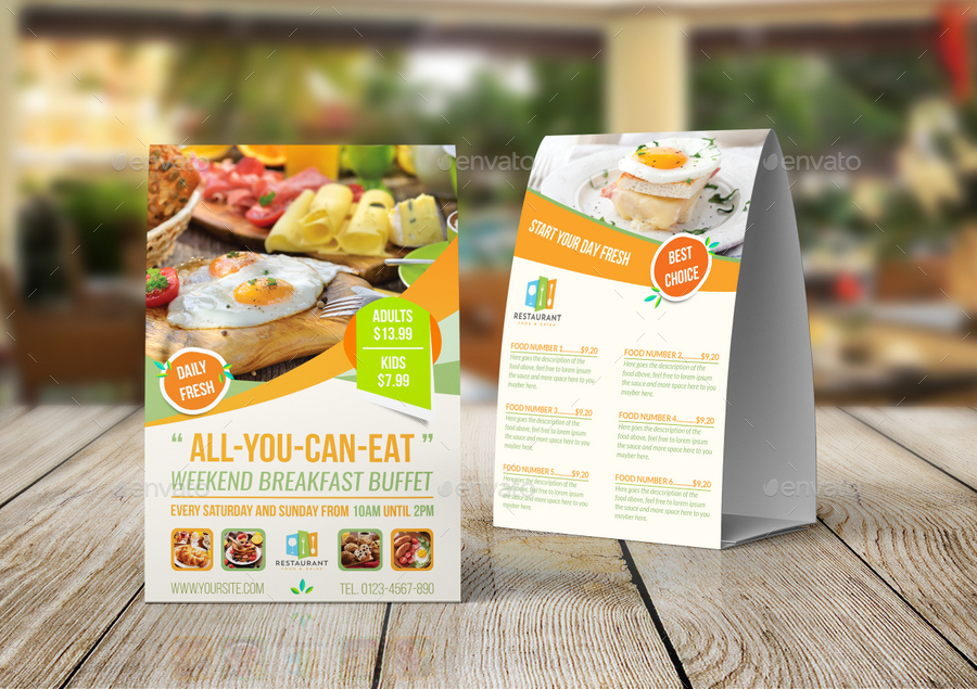 Breakfast Restaurant Table Tent Template, Print Templates | GraphicRiver
