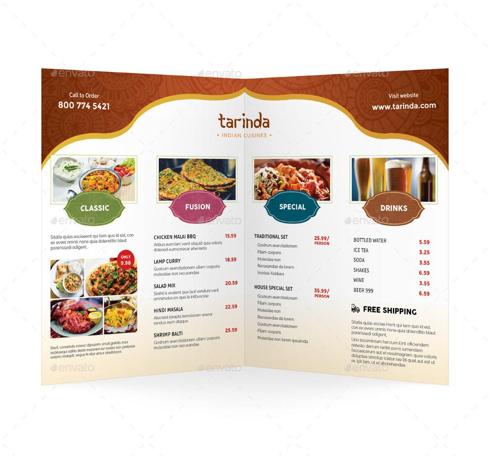Indian Restaurant Menu Print Bundle, Print Templates | GraphicRiver