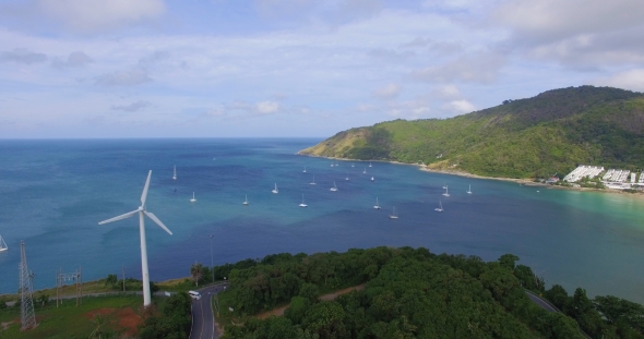 Aerial: Flying To the Windmill and Boat Laguna., Stock Footage | VideoHive