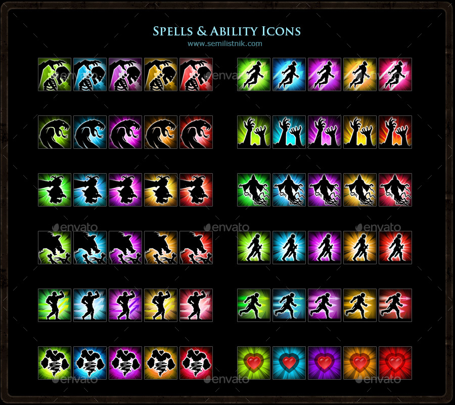 RPG Spells and Ability Icons, Game Assets | GraphicRiver