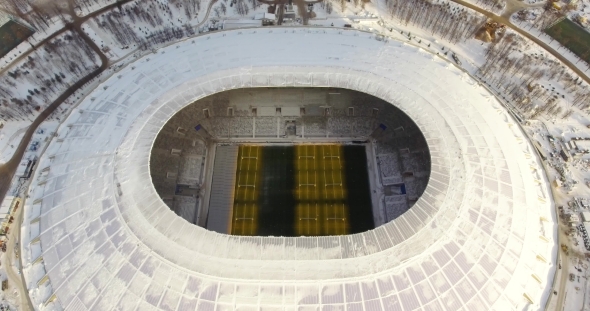Winter Aerial Survey of the Main Arena with a Drone., Stock Footage