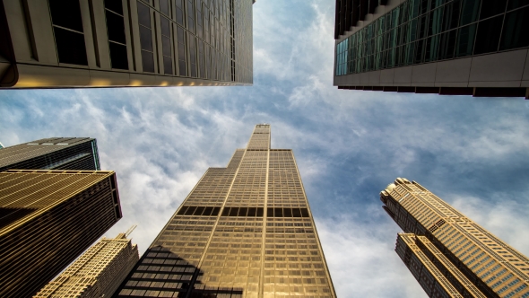 Skyscraper Timelaps, Sky and Clouds Reflection in a Tall Building, Time ...
