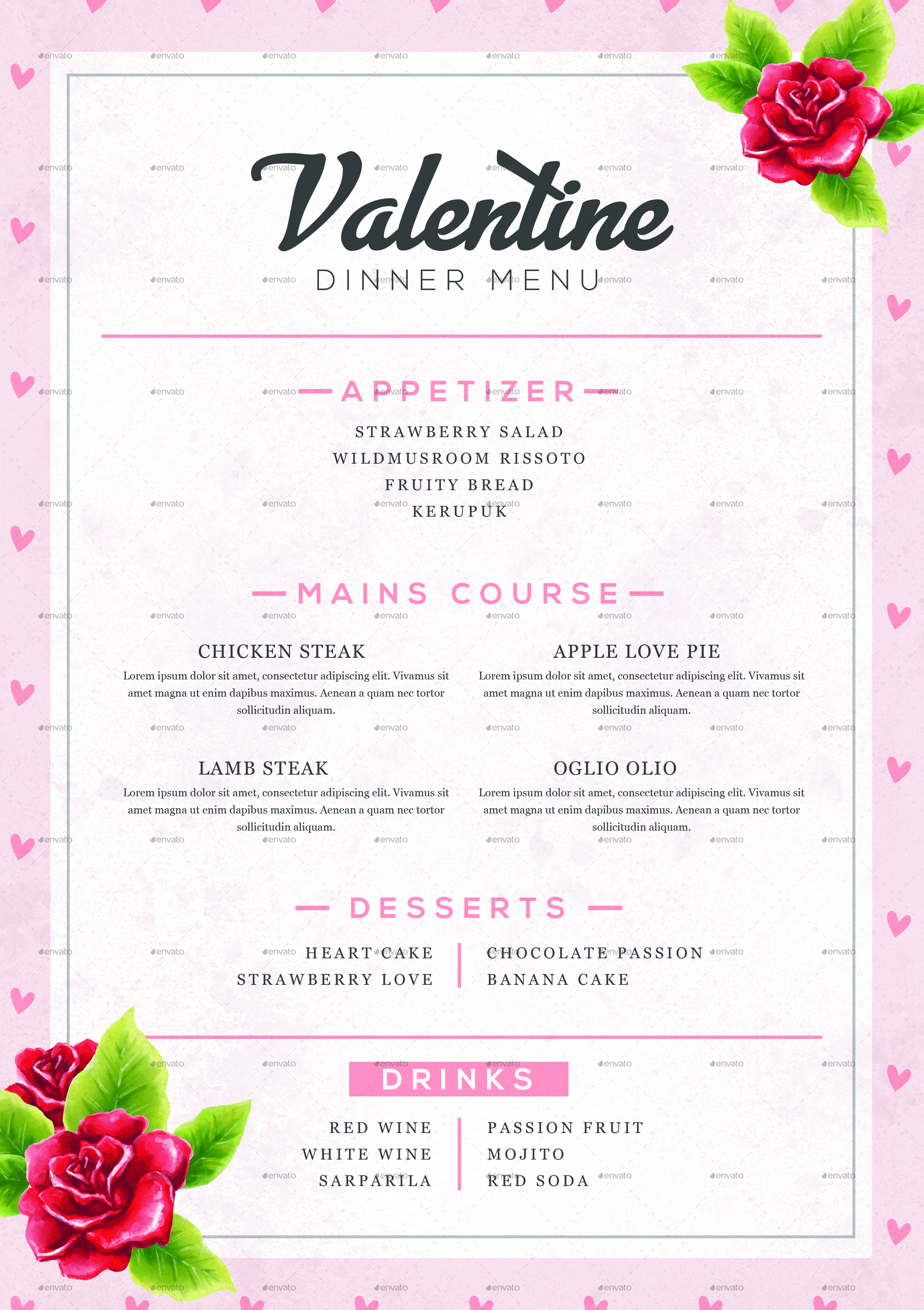 Valentine Food Menu, Print Templates | GraphicRiver