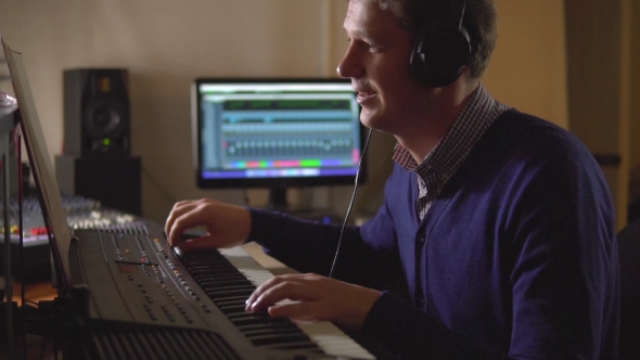 People in the Studio Emotionally Composes and Records Music, Stock Footage