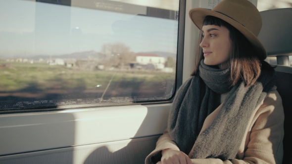 Pretty Girl Travels in Train, Stock Footage | VideoHive