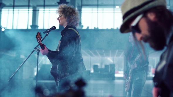 Rock Band Performing While Shooting Music Video, Stock Footage | VideoHive