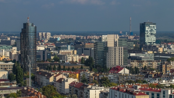 Panorama of the City Center of Zagreb, Croatia, with Modern and ...