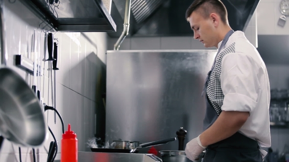 Cook Pouring Ladle the Batter Into the Pan., Stock Footage | VideoHive