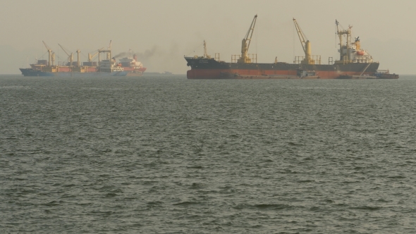 Cargo Ships Float in the Sea, Stock Footage | VideoHive