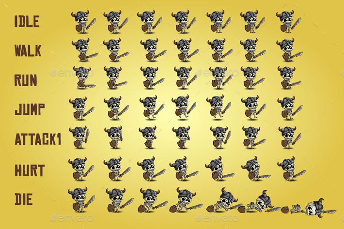 Skeletons 2D Game Character Sprite Sheet, Game Assets | GraphicRiver