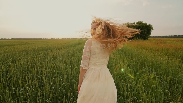 Beautiful Woman Running Wind Blowing Hair, Stock Footage | VideoHive
