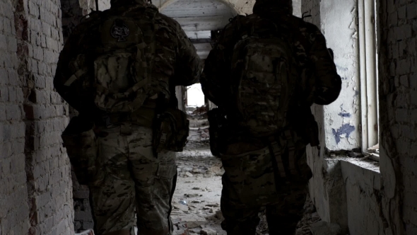 Military Men with Arms Defending the Building, Stock Footage | VideoHive