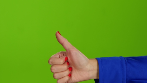 Hand Showing Thumbs Up on Green Screen Background. Sign Language, Stock ...