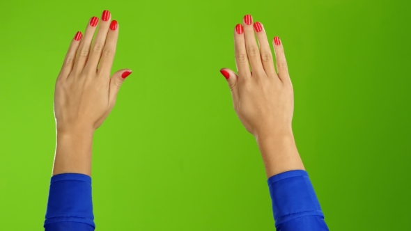 Two Female Hands Waving Hello or Goodbye. Green Screen Background ...