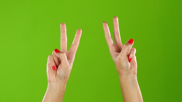 Two Hands Show a Gesture of Peace. Green Screen Studio, Stock Footage