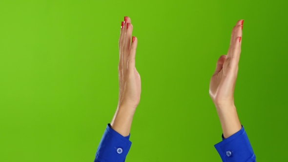 Green Screen Studio. Female Hands Applauding Straight Wrists, Stock Footage