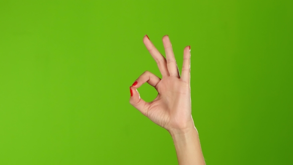Sign Language. Girl Hand Shows Gesture Finger Okay, All Right, Stock ...
