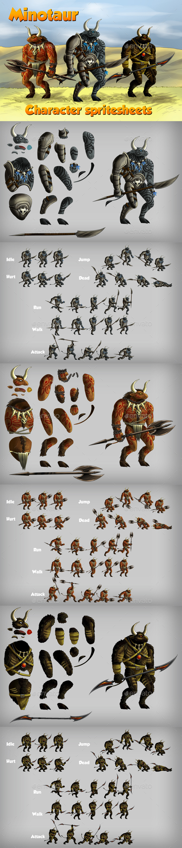 2D Game Minotaur Character Spritesheet by craftpix_net | GraphicRiver