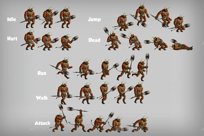 2D Game Minotaur Character Spritesheet, Game Assets | GraphicRiver